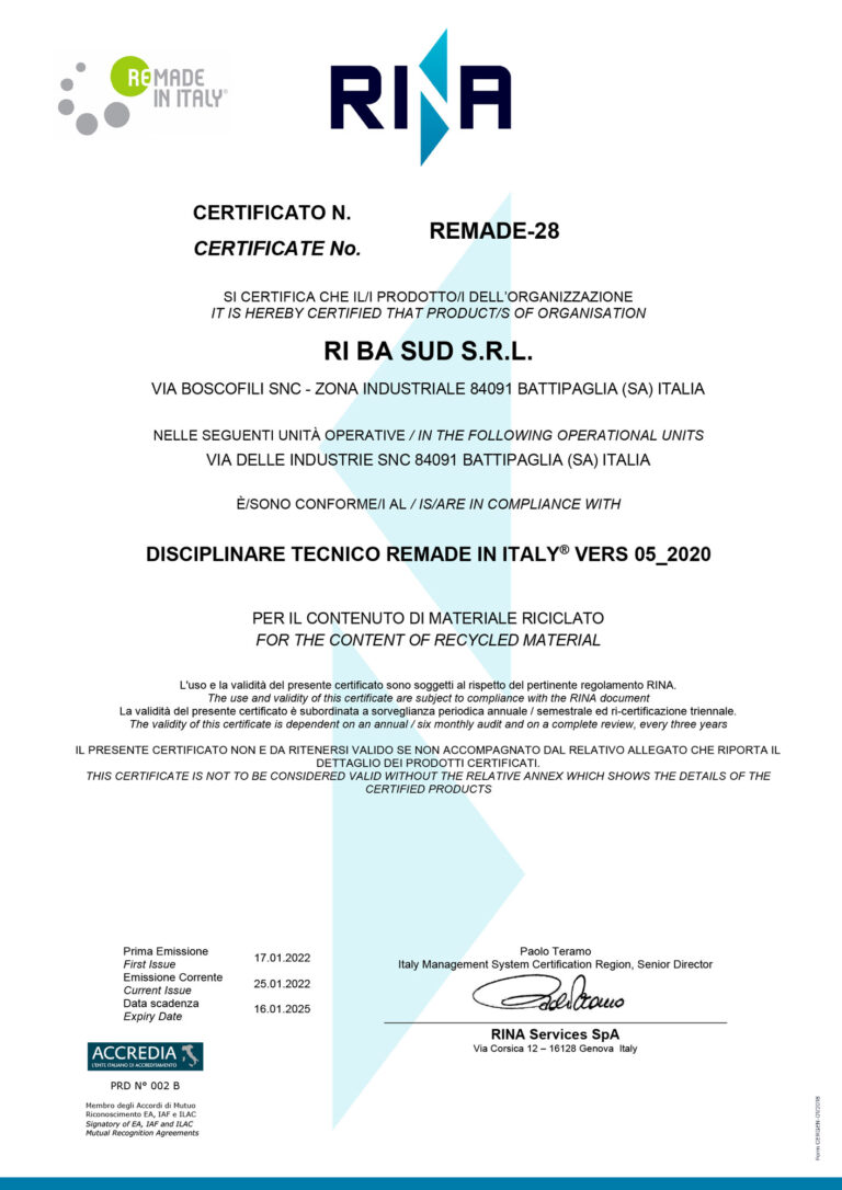 La certificazione REMADE IN ITALY – RIBA SUD